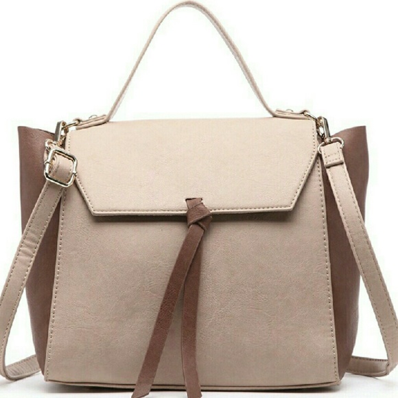 Pink Haley | Bags | Color Block Satchel Bag In Beige | Poshmark